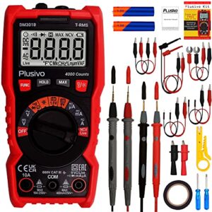 multimeter 4000 counts digital multimeter trms auto-ranging ac dc voltmeter ohm volt amp tester ncv live test; measures voltage, current, resistance, continuity with set of test probes, wire stripper