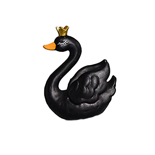 REBABA Mini Crown Swan Figurines, Miniature Fairy Garden Ornaments for Home Decor Micro Landscape Crafts Wedding Gifts Bonsai Decor(Black)