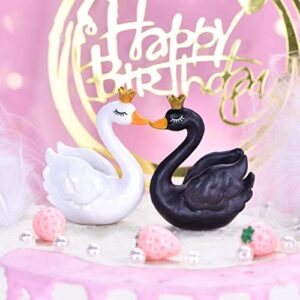 REBABA Mini Crown Swan Figurines, Miniature Fairy Garden Ornaments for Home Decor Micro Landscape Crafts Wedding Gifts Bonsai Decor(Black)