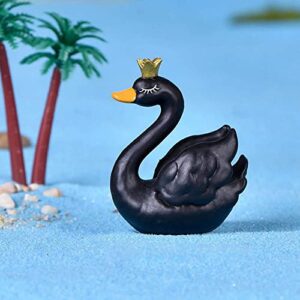 REBABA Mini Crown Swan Figurines, Miniature Fairy Garden Ornaments for Home Decor Micro Landscape Crafts Wedding Gifts Bonsai Decor(Black)