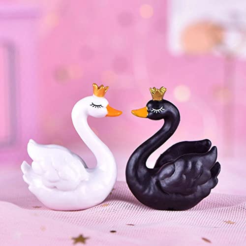 REBABA Mini Crown Swan Figurines, Miniature Fairy Garden Ornaments for Home Decor Micro Landscape Crafts Wedding Gifts Bonsai Decor(Black)