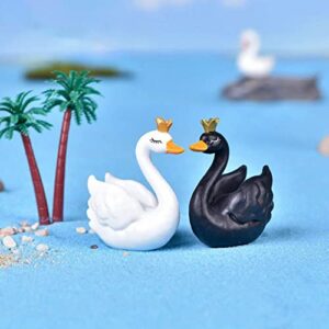 REBABA Mini Crown Swan Figurines, Miniature Fairy Garden Ornaments for Home Decor Micro Landscape Crafts Wedding Gifts Bonsai Decor(Black)