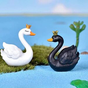 REBABA Mini Crown Swan Figurines, Miniature Fairy Garden Ornaments for Home Decor Micro Landscape Crafts Wedding Gifts Bonsai Decor(Black)