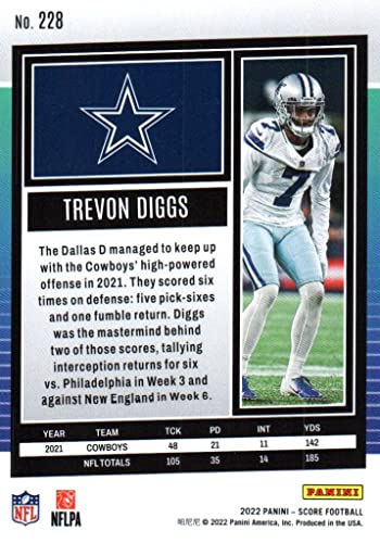 Trevon Diggs Panini Score Collectible Football Card - 2022 Panini Football Card #228 (Cowboys) Free Shipping!