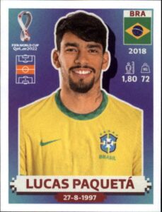 2022 panini world cup qatar sticker #bra14 lucas paqueta group g brazil mini sticker trading card