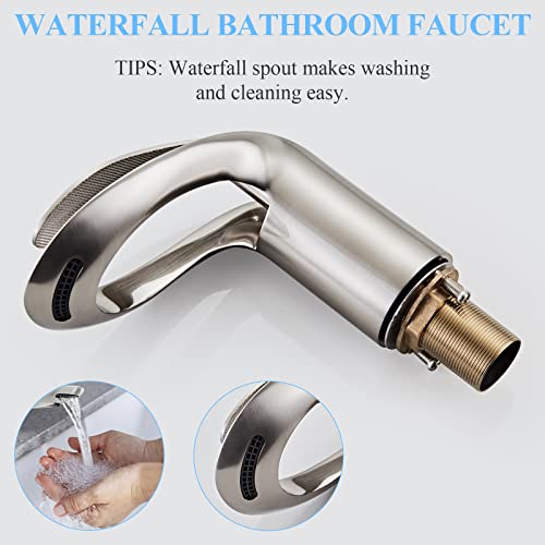 becola Creative Single Hole Bathroom Faucets，Round Hollowing Waterfall Faucet for Bathroom Sink，Brushed Nickel Single Handle Lavatory Vanity Faucet Including Two US Standard 3/8" Hoses