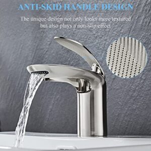 becola Creative Single Hole Bathroom Faucets，Round Hollowing Waterfall Faucet for Bathroom Sink，Brushed Nickel Single Handle Lavatory Vanity Faucet Including Two US Standard 3/8" Hoses