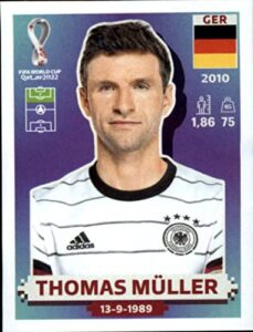 2022 panini world cup qatar sticker #ger17 thomas muller group e germany mini sticker trading card