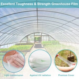 10 x 26 ft Greenhouse Film & Repair Tape, 6 mil Clear Greenhouse Cover, UV Resistant Covering Plastic Sheeting Hoop Anti-drip House Plastic Polyethylene Cover