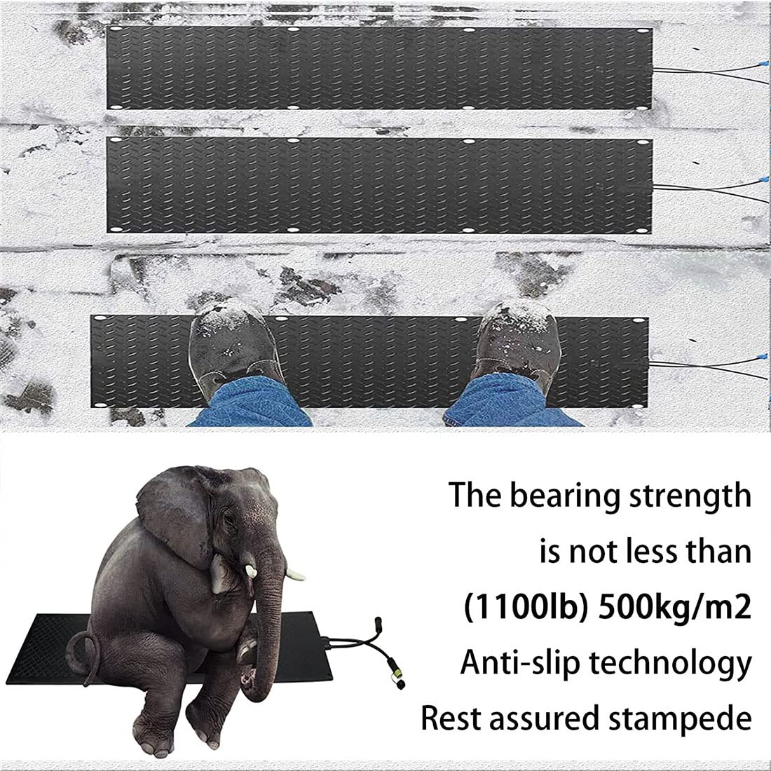 Residential Heated Snow Melting Heated Stair Mat, PVC Heated Snow and Ice Melting Mat with Power Cord, Slip Stair Heating Outdoor Mats 2 in/h Melting Speed for Winter Snow Removal (25.4x38.1cm)