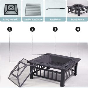 Grand patio Outdoor 5 Pieces Furniture Set,4 Motion Patio Chairs and 32" Wood Burning Fire Pit,Gray