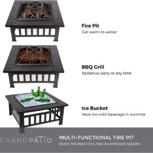 Grand patio Outdoor 5 Pieces Furniture Set,4 Motion Patio Chairs and 32" Wood Burning Fire Pit,Gray