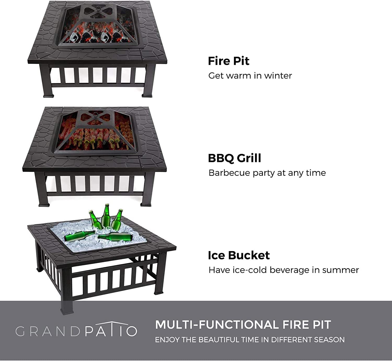 Grand patio Outdoor 5 Pieces Furniture Set,4 Motion Patio Chairs and 32" Wood Burning Fire Pit,Gray