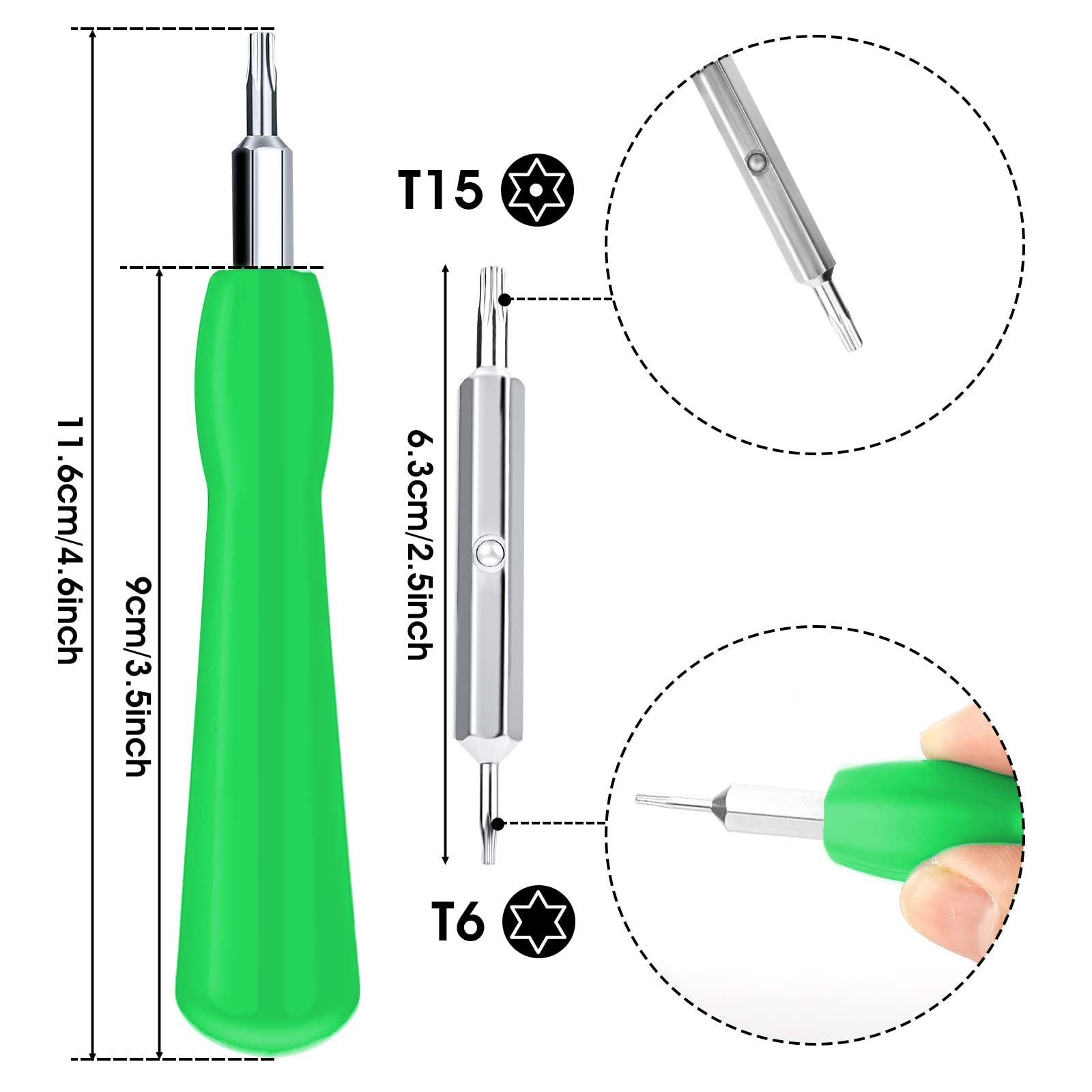 Doorbell Screwdriver Replacement,Double-ended T6 T15 Torx Screwdriver Bit Set Fit Video Doorbell, Video Doorbell 2 and Pro Doorbell Security Screw Only Green