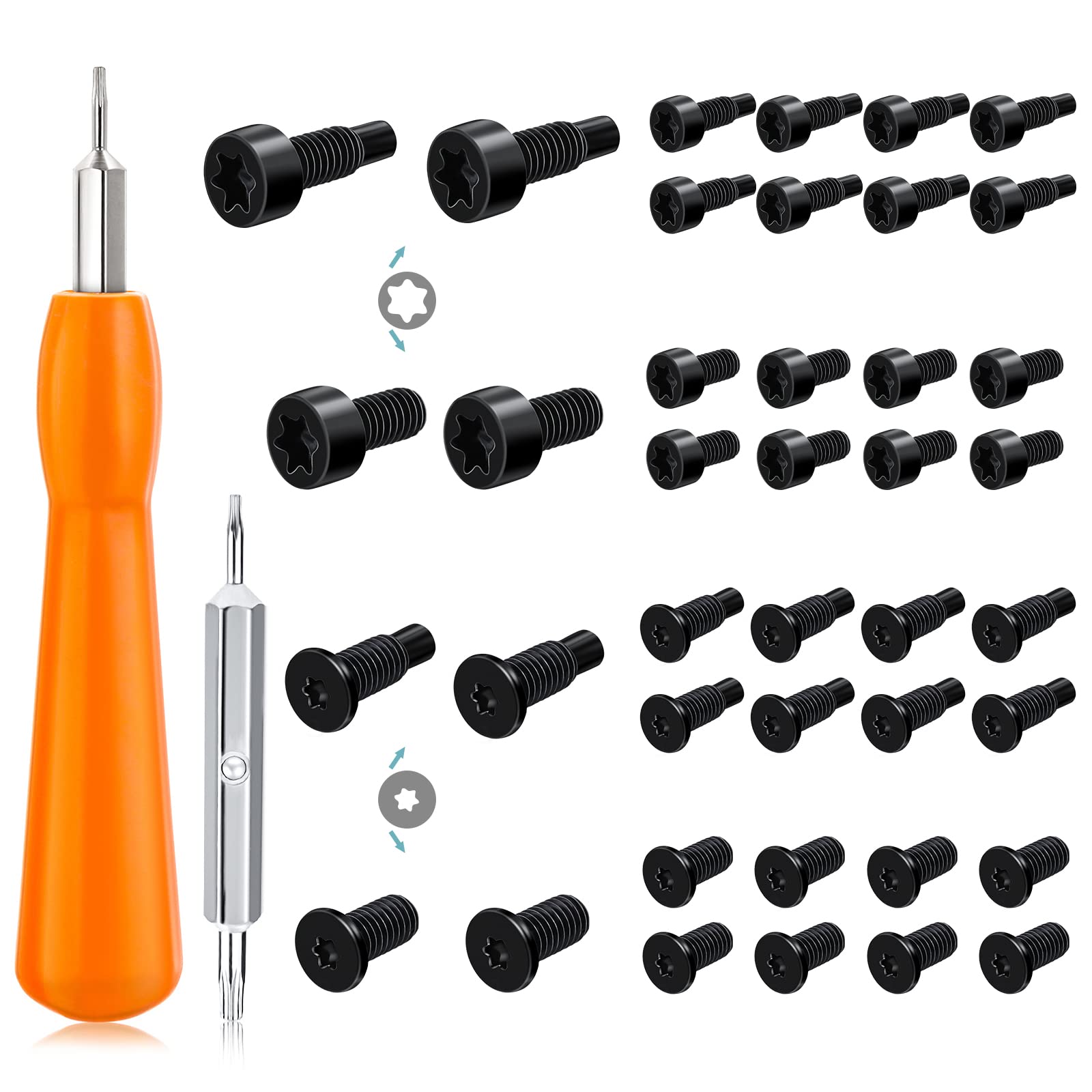 Doorbell Screwdriver,Double-Ended Torx T6 T15 Screwdriver Bit Set Replacement with 40Pcs T6 T15 Doorbell Screws for Video Doorbell 1,2 and Pro (Orange)