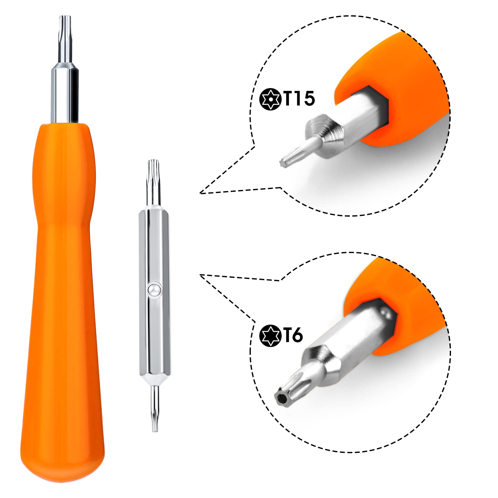 Doorbell Screwdriver,Double-Ended Torx T6 T15 Screwdriver Bit Set Replacement with 40Pcs T6 T15 Doorbell Screws for Video Doorbell 1,2 and Pro (Orange)