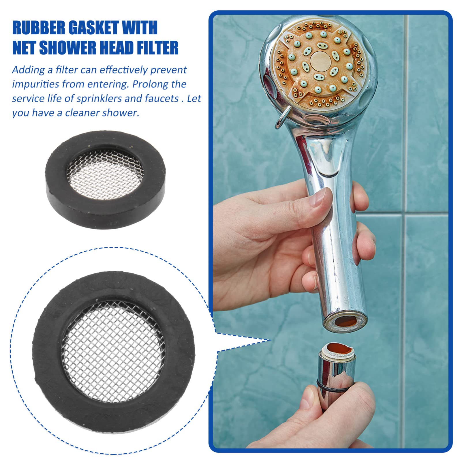 DOITOOL 20Pcs Shower Head Gasket Filter Hose Washer with Wire Mesh Rubber Gasket with Net Shower Head Filter for Sealing Repair & Most Standard Hose/Faucet/Shower Head Connection