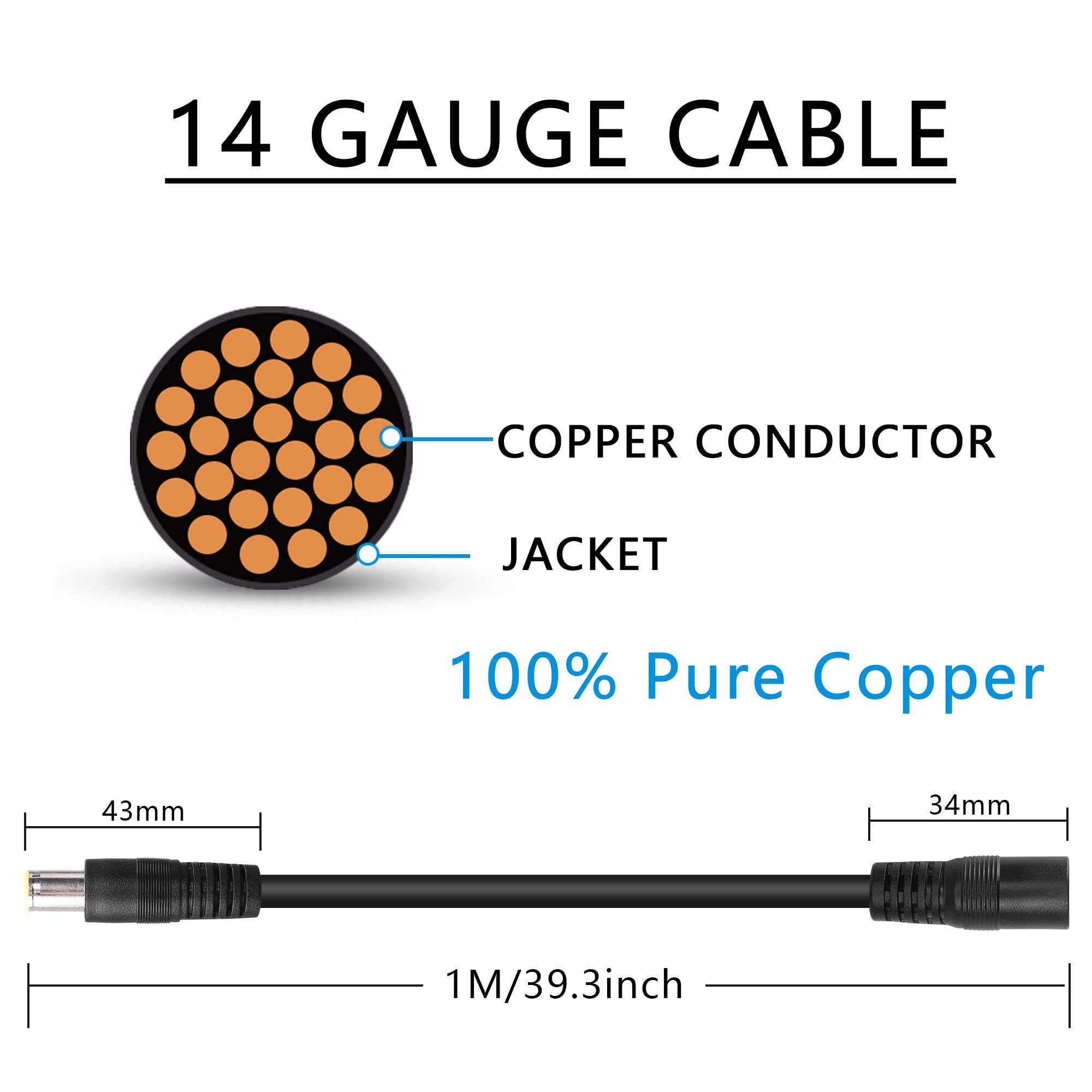 PNGKNYOCN DC 8mm to DC 5.5x2.1mm Extension Cable,14AWG DC 7909 Male to DC 5.5x2.1 Female Adapter Connector Cable for Portable Power Station Solar Generator and Solar Panel(1M/3FT)