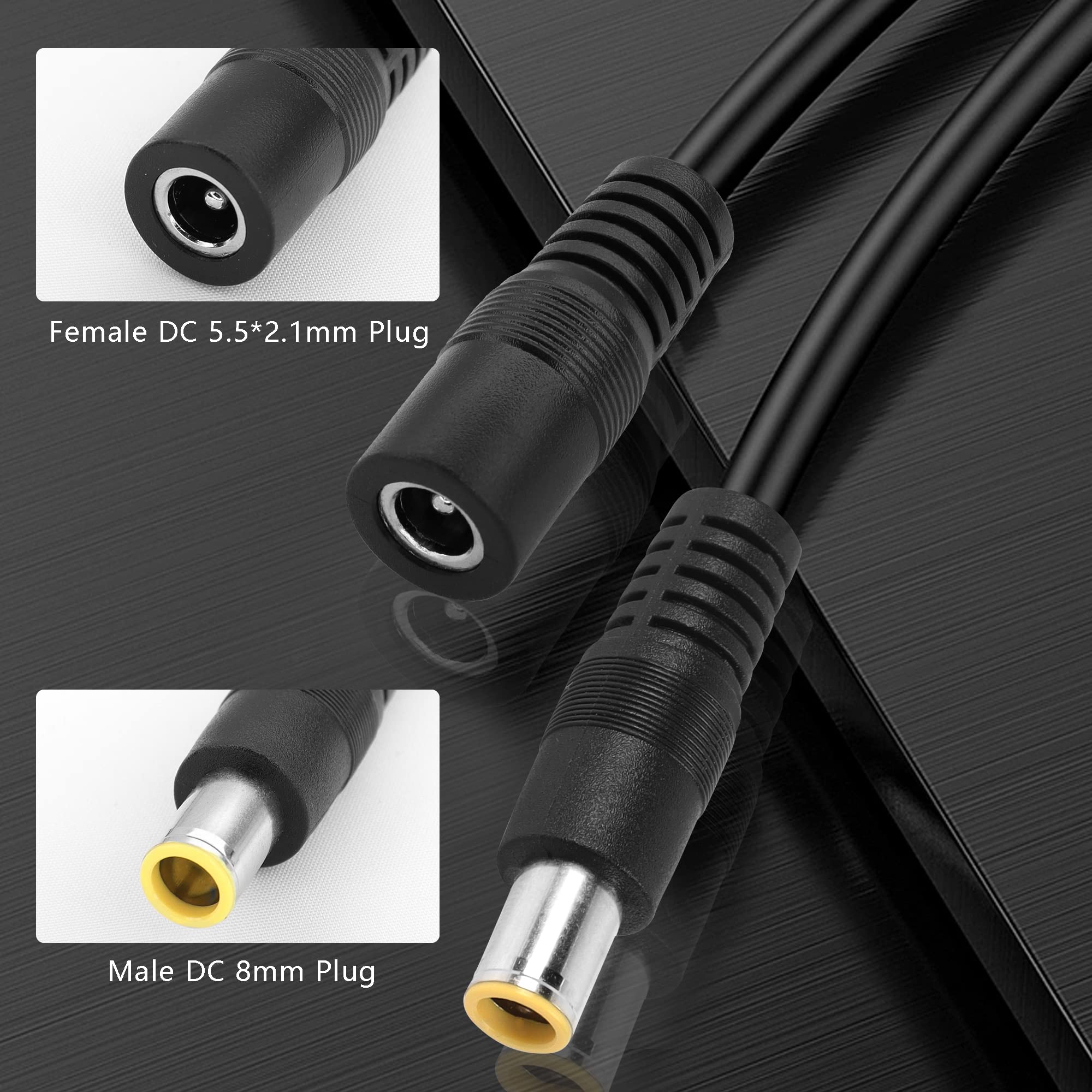 PNGKNYOCN DC 8mm to DC 5.5x2.1mm Extension Cable,14AWG DC 7909 Male to DC 5.5x2.1 Female Adapter Connector Cable for Portable Power Station Solar Generator and Solar Panel(1M/3FT)