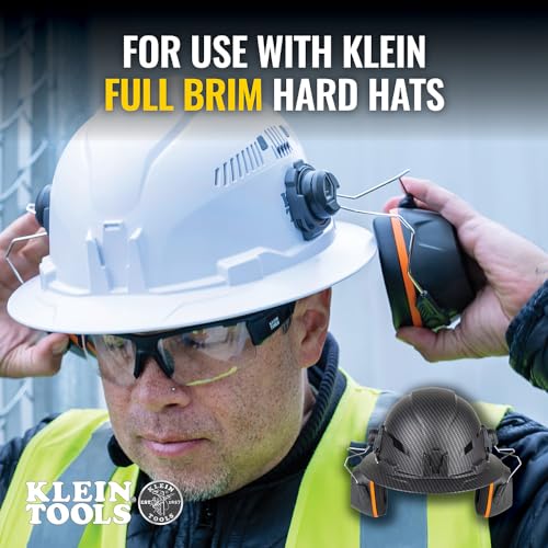 Klein Tools 60502 Earmuffs, Full Brim Hard Hat Attachment, 26dB Noise Protection, for Construction, Manufacturing, Maintenance, Woodworking