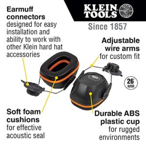 Klein Tools 60502 Earmuffs, Full Brim Hard Hat Attachment, 26dB Noise Protection, for Construction, Manufacturing, Maintenance, Woodworking