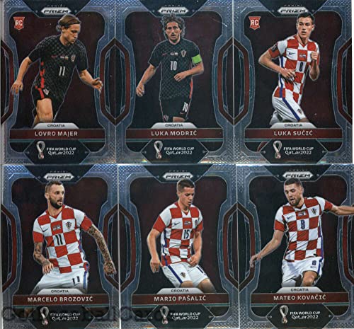 2022 Panini Prizm World Cup Qatar Croatia Team Set of 11 Cards: Borna Sosa(#55), Dominik Livakovic(#56), Ivan Perisic(#57), Josip Stanisic(#58), Josko Gvardiol(#59), Lovro Majer(#60), Luka Modric(#61), Luka Sucic(#62), Marcelo Brozovic(#63), Mario Pasalic