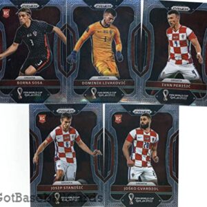 2022 Panini Prizm World Cup Qatar Croatia Team Set of 11 Cards: Borna Sosa(#55), Dominik Livakovic(#56), Ivan Perisic(#57), Josip Stanisic(#58), Josko Gvardiol(#59), Lovro Majer(#60), Luka Modric(#61), Luka Sucic(#62), Marcelo Brozovic(#63), Mario Pasalic