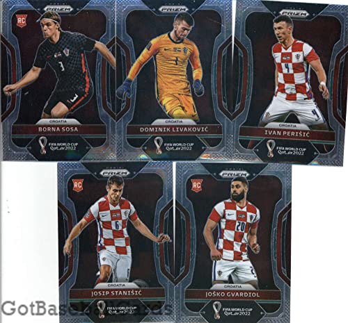 2022 Panini Prizm World Cup Qatar Croatia Team Set of 11 Cards: Borna Sosa(#55), Dominik Livakovic(#56), Ivan Perisic(#57), Josip Stanisic(#58), Josko Gvardiol(#59), Lovro Majer(#60), Luka Modric(#61), Luka Sucic(#62), Marcelo Brozovic(#63), Mario Pasalic