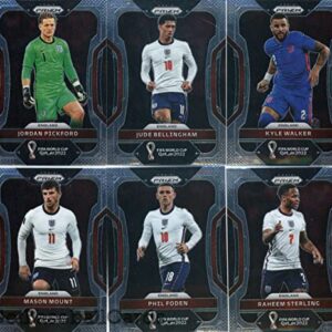 2022 Panini Prizm World Cup Qatar England Team Set of 11 Cards: Bukayo Saka(#84), Declan Rice(#85), Harry Kane(#86), Jack Grealish(#87), John Stones(#88), Jordan Pickford(#89), Jude Bellingham(#90), Kyle Walker(#91), Mason Mount(#92), Phil Foden(#93), Rah