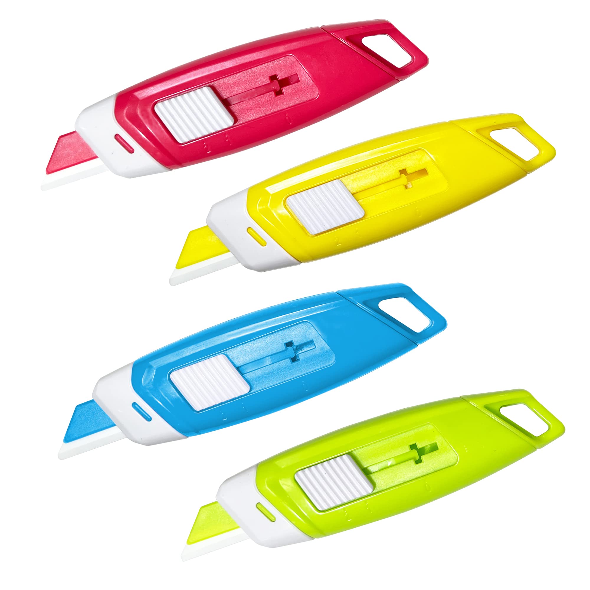 XW Ceramic Safety Box Cutter, Handy Pocket Knife, Mini Magnetic Carton and Package Opener with Safety Lock, 4-pack