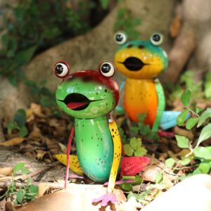 Cruis Cuka Metal Garden Decor Yard Art for Outside Cute Frog Lawn Patio Ornaments Backyard Outdoor Decorations - Set of 2(Yellow,Green)