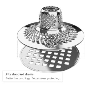 PRIMSOPH Shower Drain Hair Catcher Pop up Drain Hair Strainer Hair Trap Hair Filter Bath Tub Drain Stopper Bathtub Drain Cover Bathroom Sink Drain Protector Basket Adapts to Threads on Both Sides