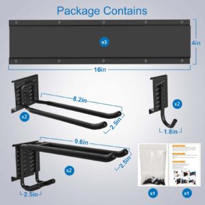 Juquline Garage Storage Tool Storage Rack, Heavy Duty Garage Tool Organizer Wall Mount Garden Yard Tool Organizer Adjustable Storage System 48Inch Max 320lbs, (6Hooks+3Rails)