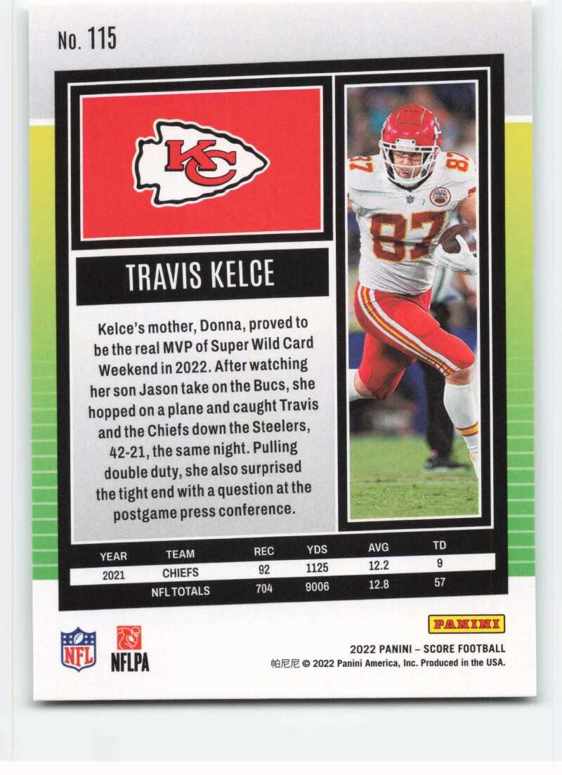 2022 Score #115 Travis Kelce Kansas City Chiefs NFL Football Trading Card