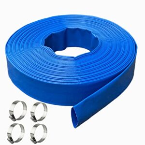 1 in x 50 ft pool backwash hose, heavy duty flat discharge hose, weather and burst resistant, best pool hoses for inground pools, pool filter hose & pool drain hose