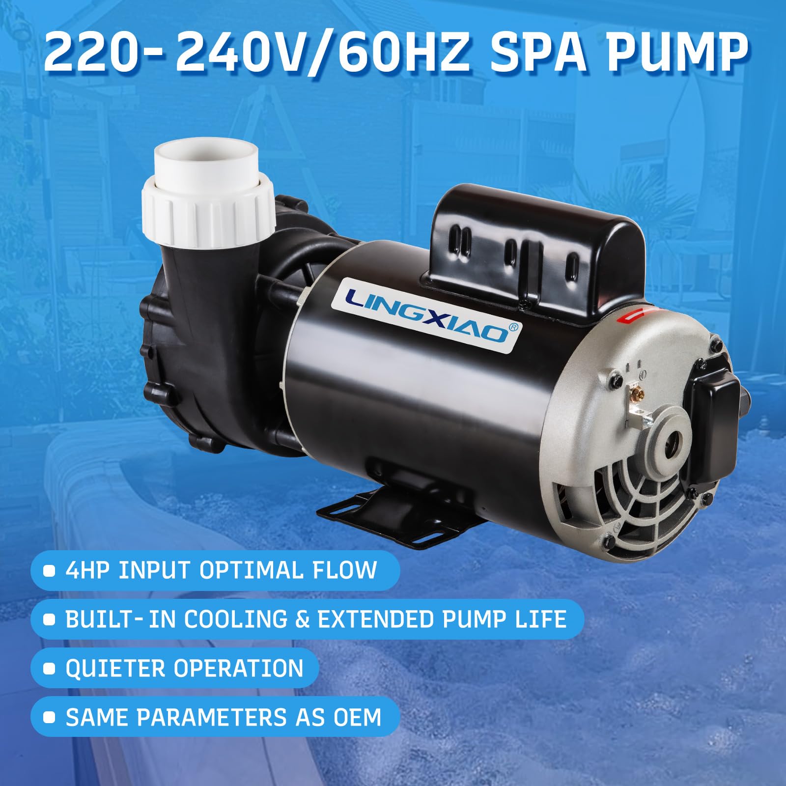 LINGXIAO SPA Pump, 4HP Hot Tub Pump - 2 Speed LX SPA Pump Motor 220-240V, 2" Port, 56 Frame (Model: 56WUA400-II)