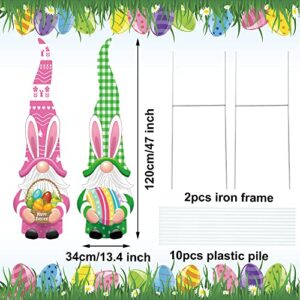 Easter Gnome Yard Signs 2 PCS Easter Bunny Eggs Garden Signs 47 Inch Large Plastic Outdoor Signs Pink Green Gnome Lawn Sign with Stakes H Frames for Spring Holiday Party Decor Patio Pathway