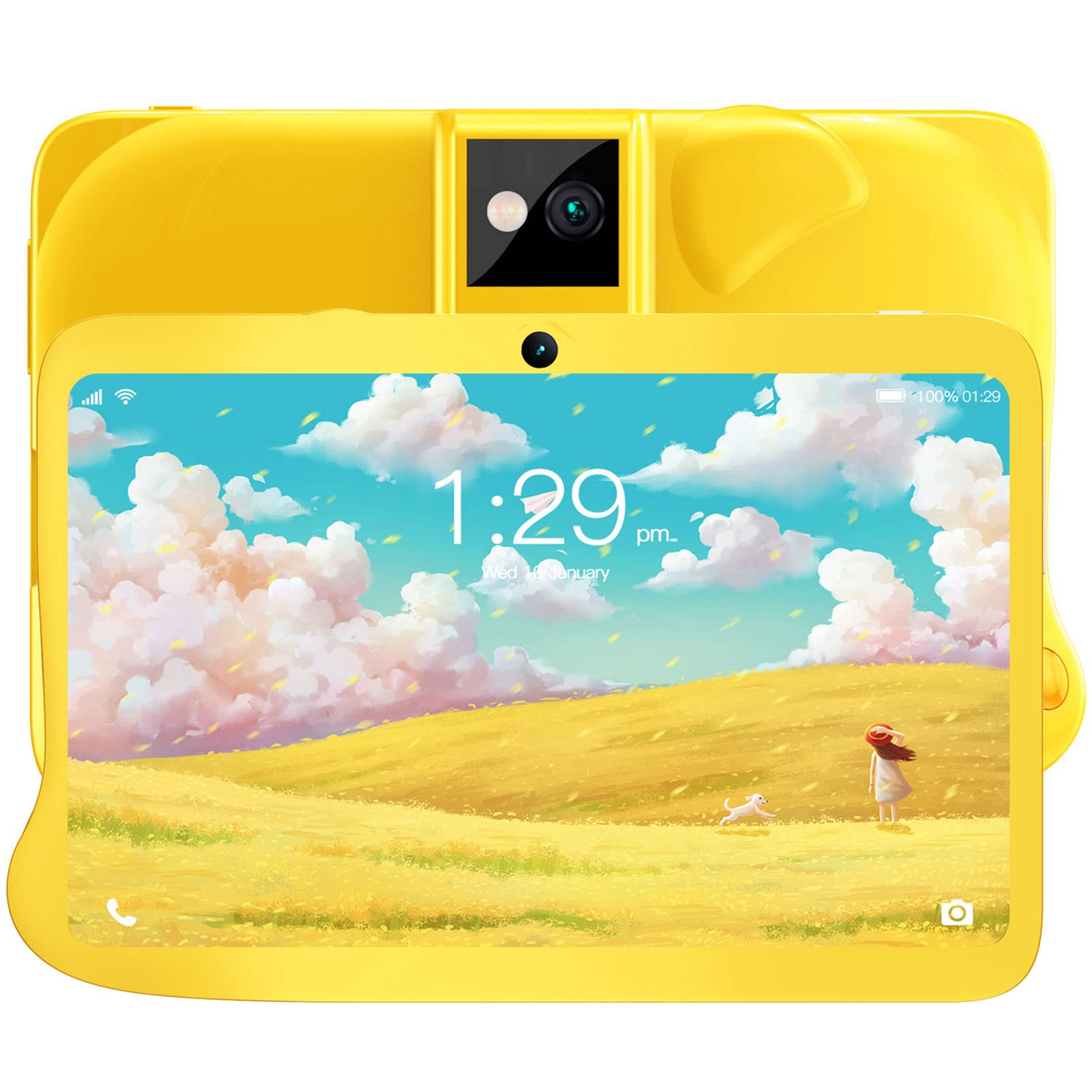 Qinlorgo Kids Tablet, 2.4G 5G WiFi 8 Core US Plug 100-240V 5MP Front 8MP Rear HD Reading Tablet for Android 10.0 (Yellow)