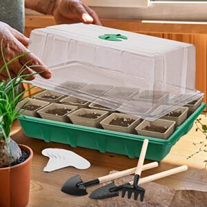 Hahood 4 Pack Seed Starter Tray Kit, 120 Square Seed Peat Pots for Seedlings with Plants Labels, Planting Tools, Plastic Growing Germination Trays with Lids for Indoor Outdoor Gardening, Green