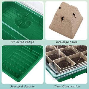 Hahood 4 Pack Seed Starter Tray Kit, 120 Square Seed Peat Pots for Seedlings with Plants Labels, Planting Tools, Plastic Growing Germination Trays with Lids for Indoor Outdoor Gardening, Green