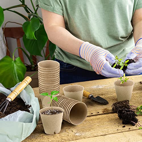 Hahood 150 Pieces Peat Pots Seed Starters 3.15 Inch Peat Pots Round Biodegradable Seed Starting Pots with 80 Plant Labels, Planter Nursery Pots with Drainage Holes for Vegetable Seed