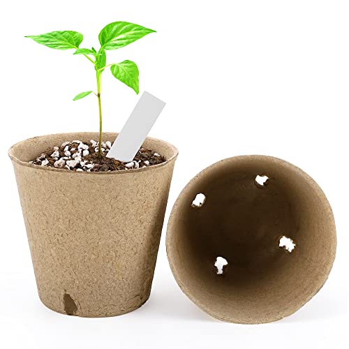 Hahood 150 Pieces Peat Pots Seed Starters 3.15 Inch Peat Pots Round Biodegradable Seed Starting Pots with 80 Plant Labels, Planter Nursery Pots with Drainage Holes for Vegetable Seed