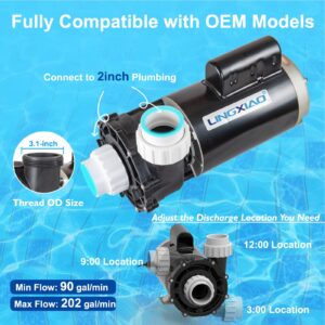 LINGXIAO WUA400-II SPA Pump, 4HP Hot Tub Pumps, 2 Speed LX SPA Pump Motor 220-240V, 2" Port, 56 Frame, No Base for Jacuzzi Pump - Mode: 56WUA400-II(NF)