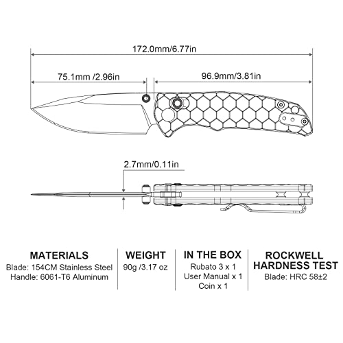 OKNIF Rubato 3 Pocket Knife with 154CM Stainless Blade, Folding Knife for Camping, Hiking, Indoor and Outdoor Activities (OD Green)