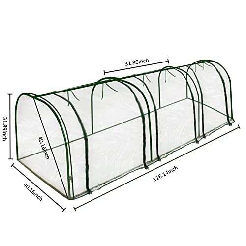 50% Larger 116"(L) X 40"(W) X 32"(H) Green Houses for Outside Heavy Duty,Steel Frame with Waterproof UV Protect PVC Plastic Covering,Cloche Tunnels with 3 Large Roll-up Zipper Door,Outdoor Indoor Use