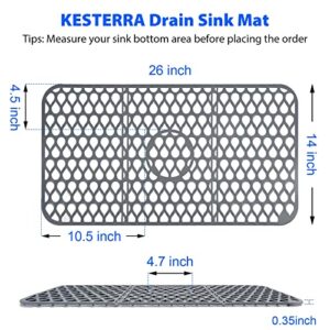 KESTERRA Sink Protectors for Kitchen Sink, 26"x 14" Center Drain Kitchen Sink Mats with Faucet Splash Guard, Silicone Heat Resistant Dish Pad for Bottom of Farmhouse Stainless Steel Porcelain Sink