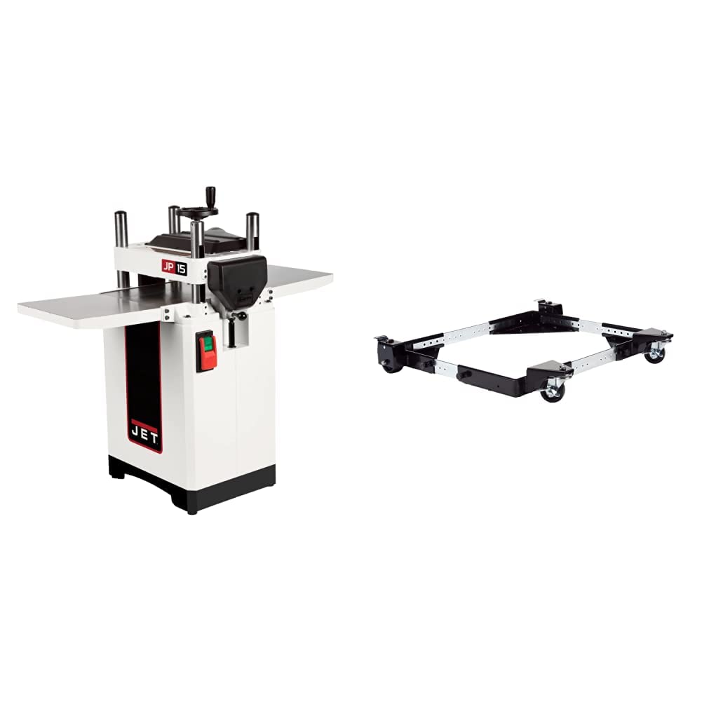 JET JWP-15BHH, 15-Inch Planer, Helical Cutterhead, 3HP, 1Ph 230V (722155) & JMB-UMB Universal Mobile Base, 18" x 18" to 28" x 28" (708118)