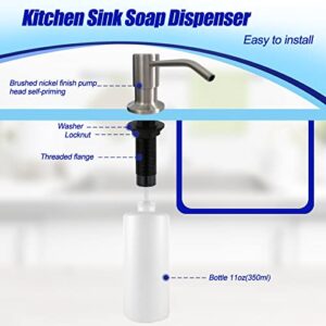 ZBOLI Built in Soap Dispenser for Kitchen Sink Stainless Steel,Mount to Counter Lotion or Dish Soap Dispenser,Brushed Nickel,Refill from The Top,with 10OZ Liquid Bottle