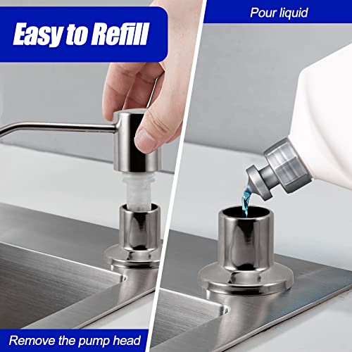 ZBOLI Built in Soap Dispenser for Kitchen Sink Stainless Steel,Mount to Counter Lotion or Dish Soap Dispenser,Brushed Nickel,Refill from The Top,with 10OZ Liquid Bottle