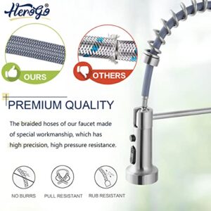 Kitchen Faucets with Pull Down Sprayer Brushed Nickel, Herogo 2.0 Upgraded Commercial Stainless Steel Single Handle Pull Out Spring Sink Faucets with Deck Plate for Utility Farmhouse Laundry Rv Wet